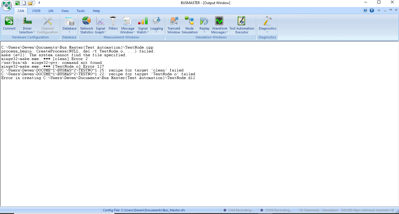 Busmaster node simulation issue. Mingw32-g++ command not found · Issue ...