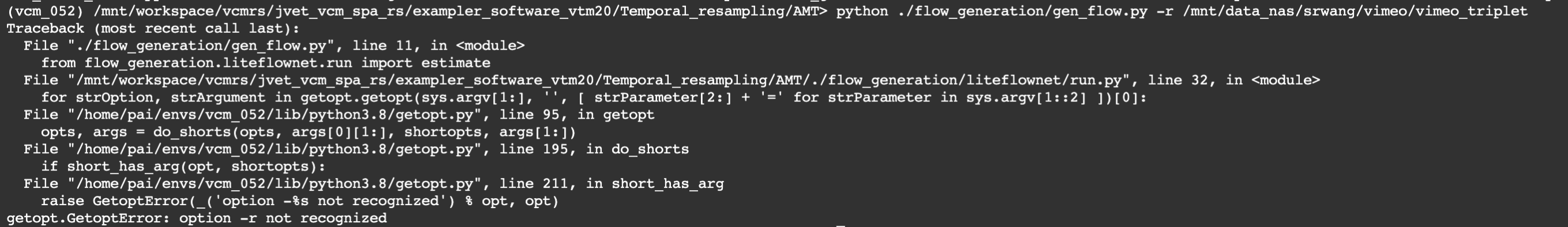 Error in preparing the optical flow for re-training the model with Vimeo dataset, when run ...