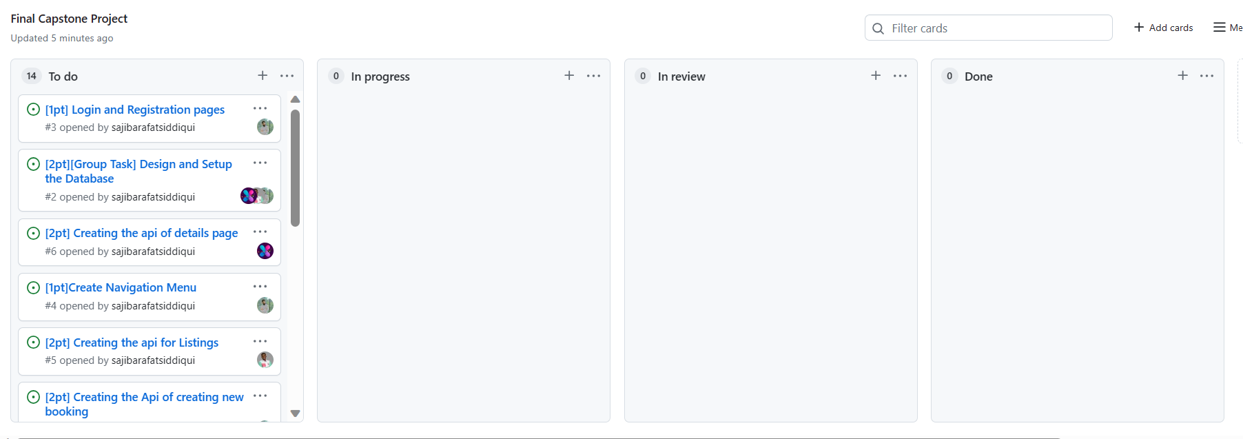 Kanban board setup · Issue #1 · sajibarafatsiddiqui/final-capstone-project · GitHub