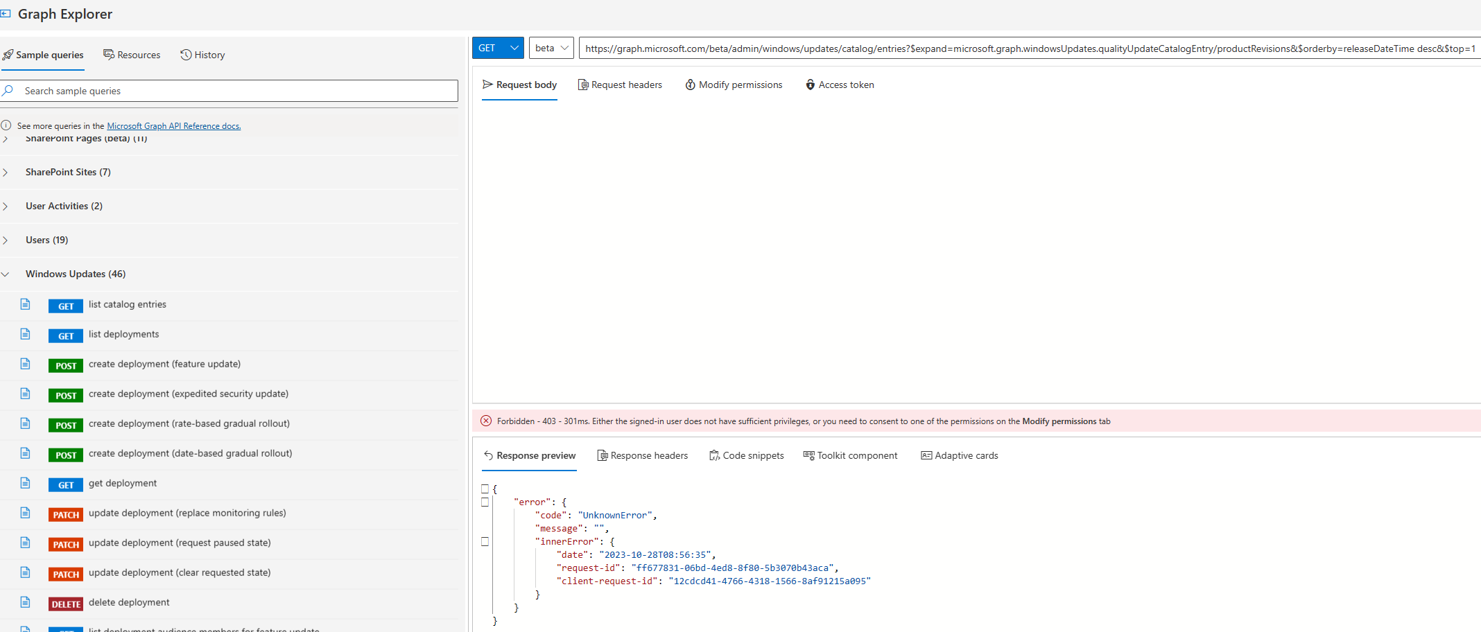 I cannot run request for Windows Update API · Issue #2835 · microsoftgraph/microsoft-graph ...