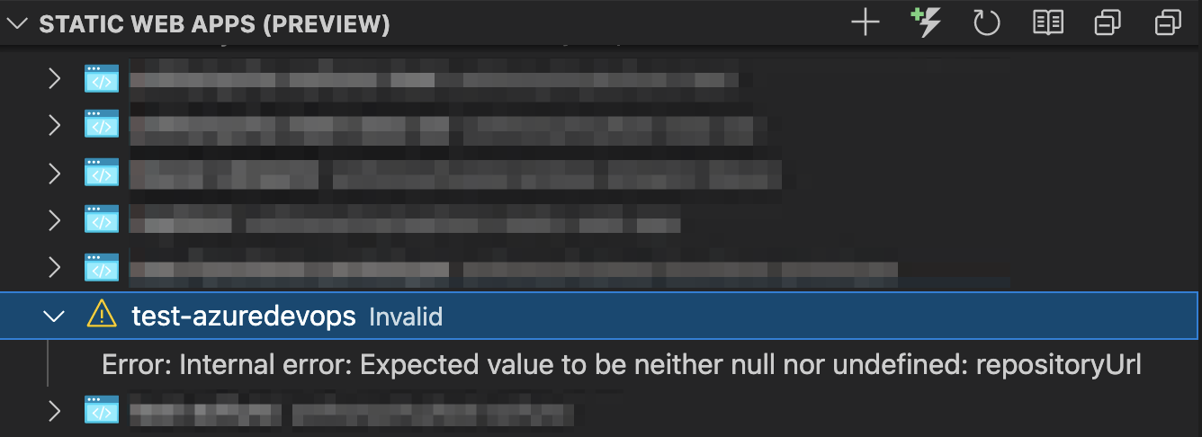 Error when Static Web App resource when there's no repositoryUrl ...