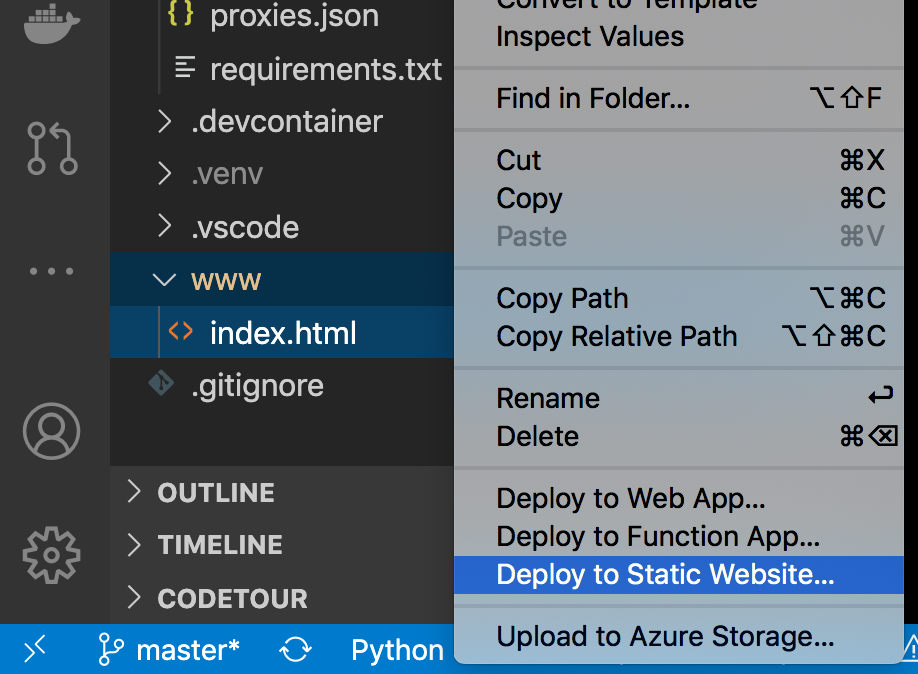 "Deploy to static website" context menu action confusing · Issue #695 · microsoft/vscode ...