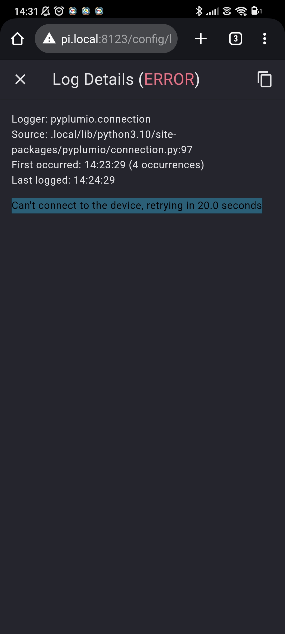 Can't connect to the device, retrying in 20.0 seconds · Issue #22 · denpamusic/homeassistant ...