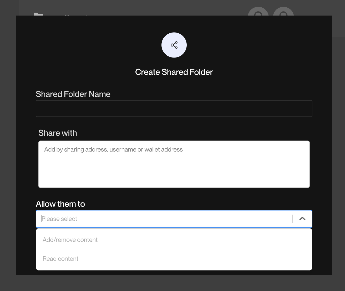 Files: Create / Copy To Shared Folder Modal elements do not match dark theme · Issue #1347 ...