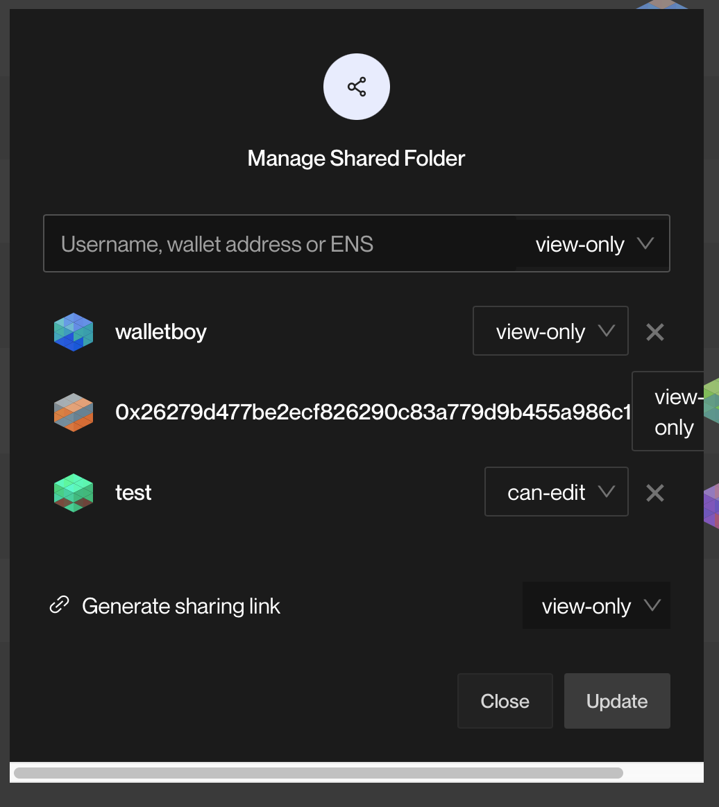 "Manage Shared Folder" modal does not display address / keys correctly · Issue #1984 · ChainSafe ...