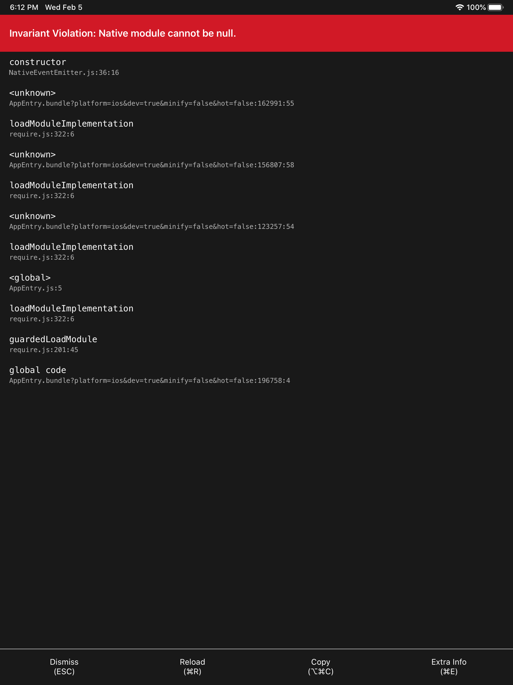 `invariant Violation Native Module Cannot Be Null` Error Info Does Not Show The Precise Stack