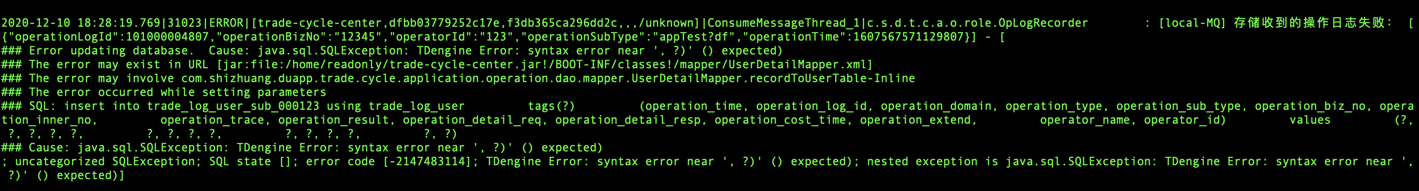 binary类型字段，java服务，字符串值中包含问号，插入数据时报错(invalid data or symbol) · Issue #4526 · taosdata/TDengine ...