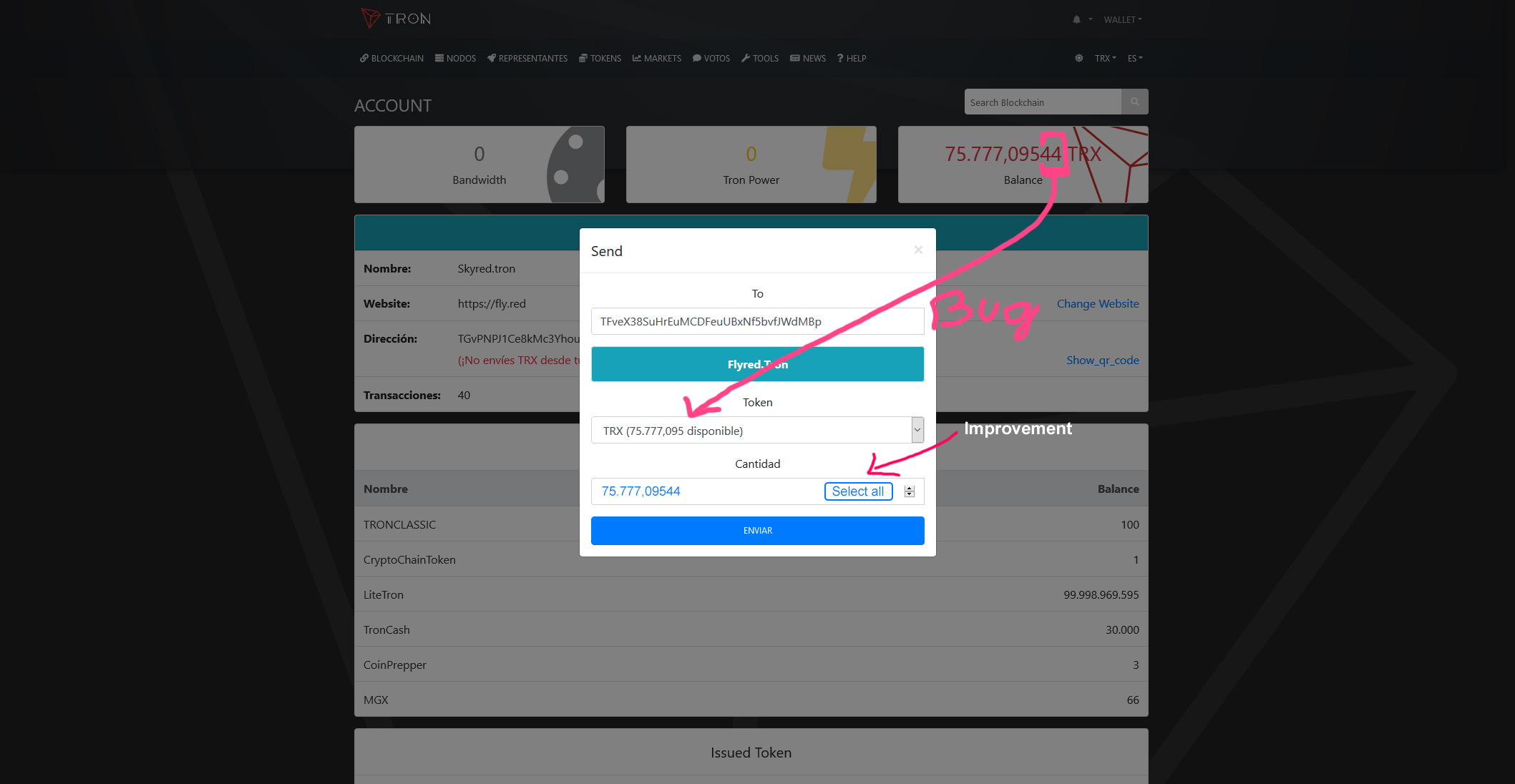 Improvement for the TRX shipment · Issue #140 · tronscan/tronscan-frontend · GitHub