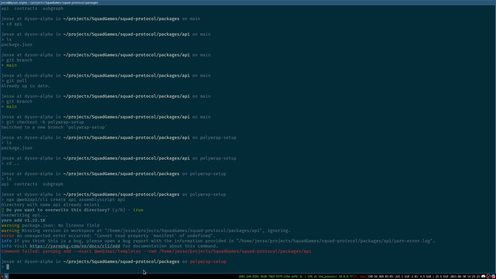 bug encountered during LP livestream: "cannot read manifest of undefined" during cli command ...