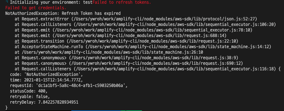amplify env checkout NotAuthorizedException: Refresh Token has expired · Issue #6396 · aws ...