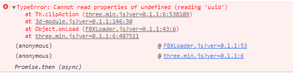 The preview FBX file reports an error of cannot read properties of undefined (reading 'UUID ...