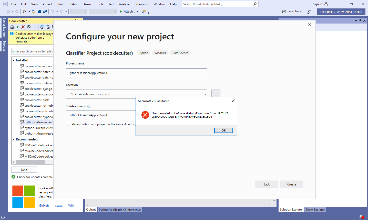 Cannot Create New Classifier Project Cookiecutter · Issue 4955 · Microsoft Ptvs · Github