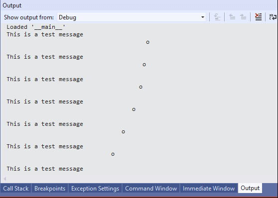 Not print message to output window when press "F10" if set breakpoint with "Actions" · Issue ...