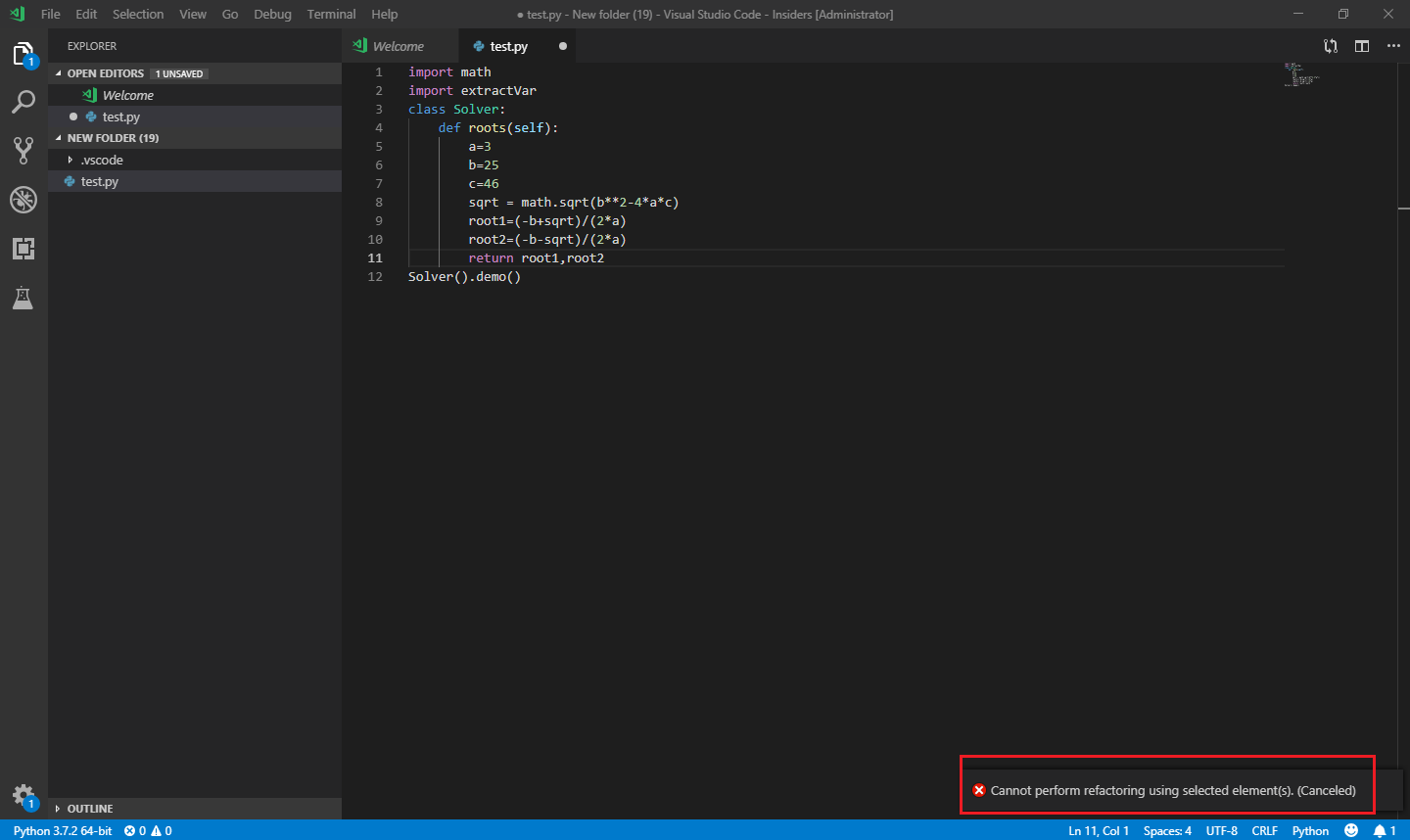 Error popup when extracting variable. · Issue #4482 · microsoft/vscode-python · GitHub