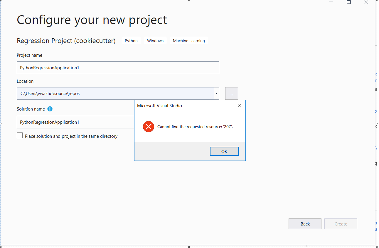 Error pops up when the Regression Project(cookiecutter) is created for the first time in a newly ...