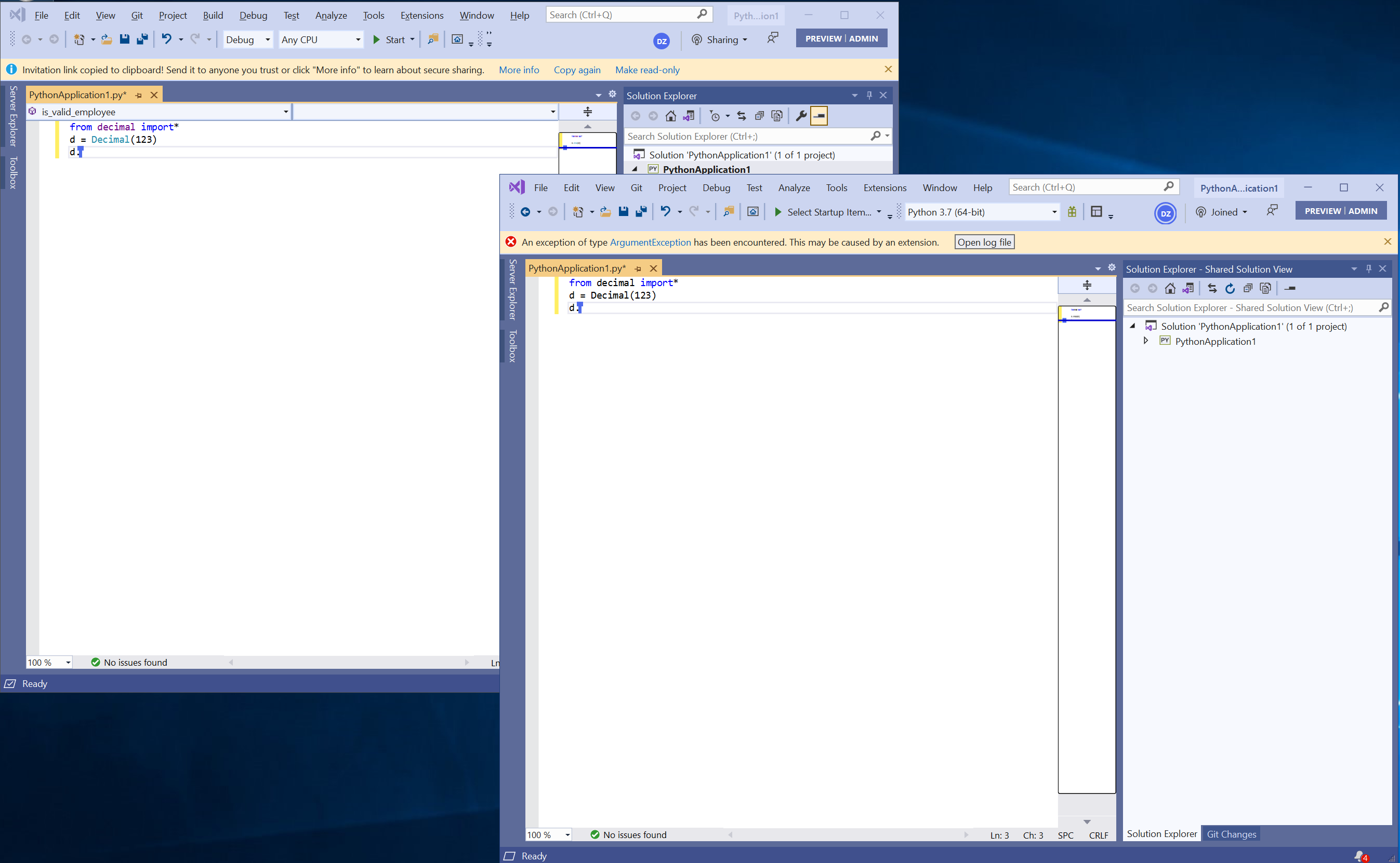Live Share: ArgumentException occurred in Live Share cllient. · Issue #6303 · microsoft/PTVS ...