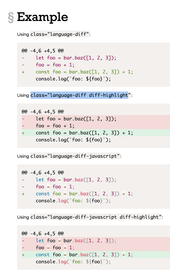 [gatsby-remark-prismjs] `diff` with language / highlight · Issue #20630 · gatsbyjs/gatsby · GitHub