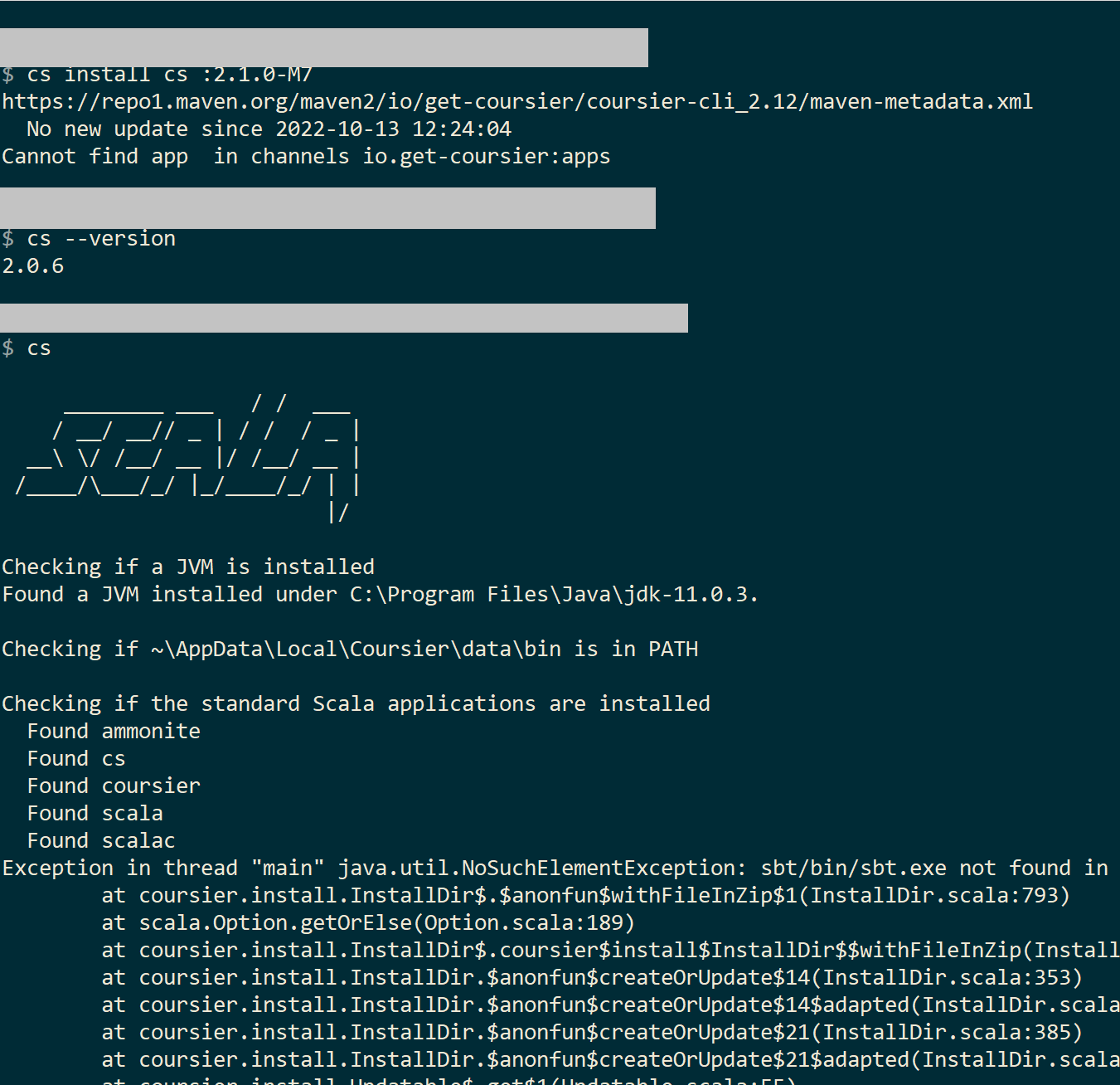 `NoSuchElementException: sbt/bin/sbt.exe not found` when trying to install sbt via coursier on ...