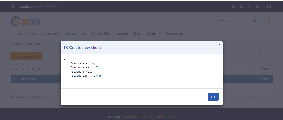 OAuthClient error when I create new client from UI · Issue #1175 · eclipse-sw360/sw360 · GitHub