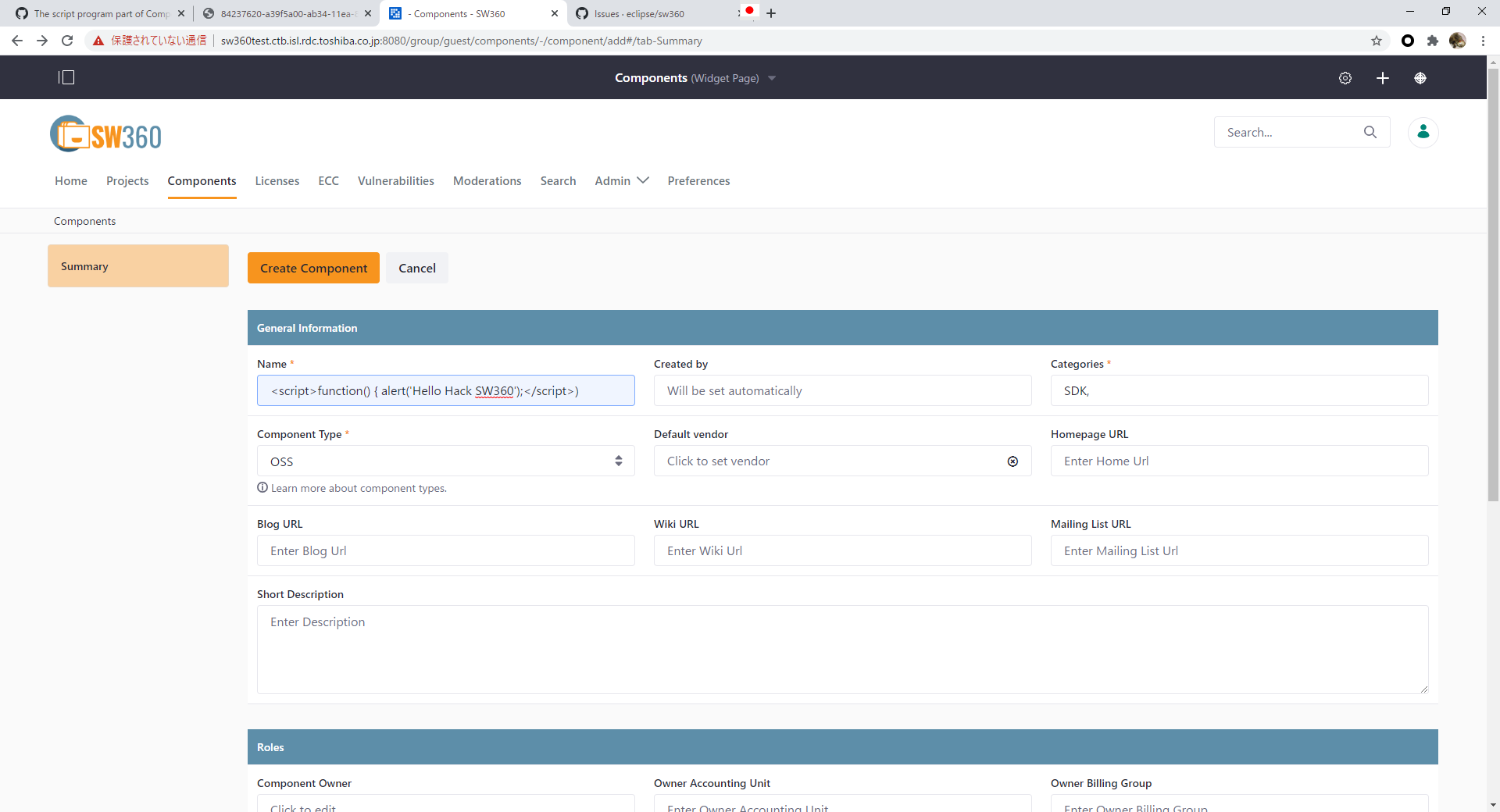 The script program part of Component name can be set and executed when the component is ...
