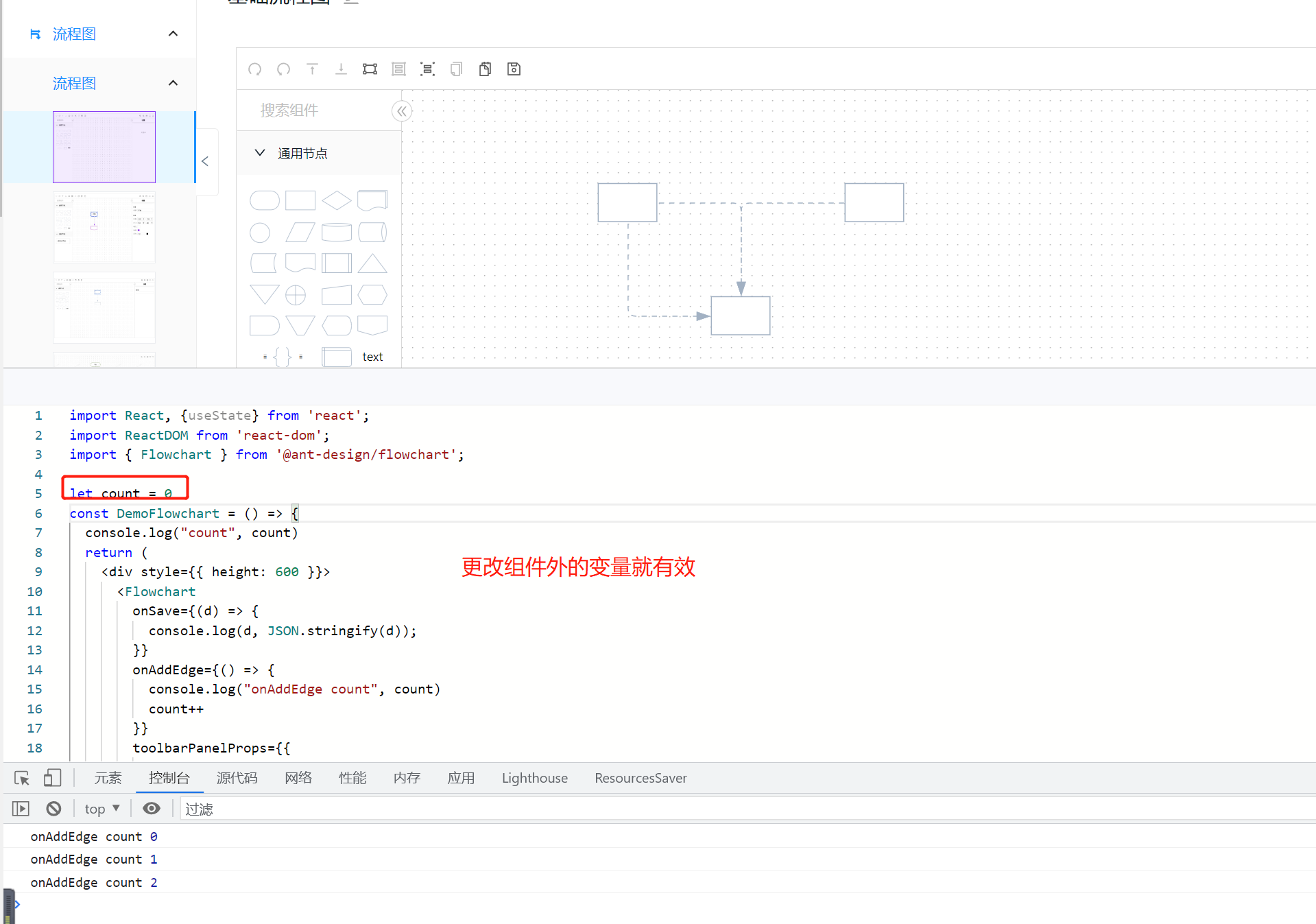 🐛[bug] Onaddedge和onaddnode无法更新usestate定义的变量，只能获取初始赋予的值 · Issue 1638 · Ant Design Ant Design