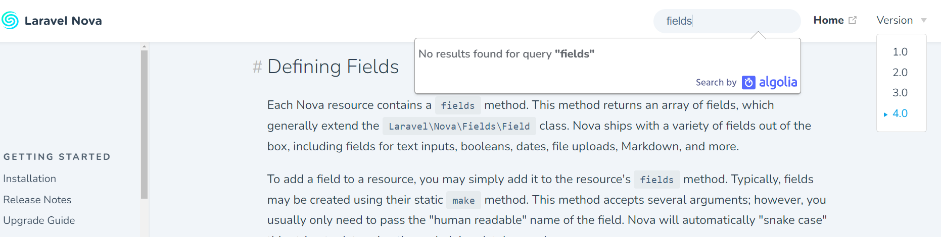 The Search Field In The Documentation Is Not Working · Issue 3819 · Laravelnova Issues · Github