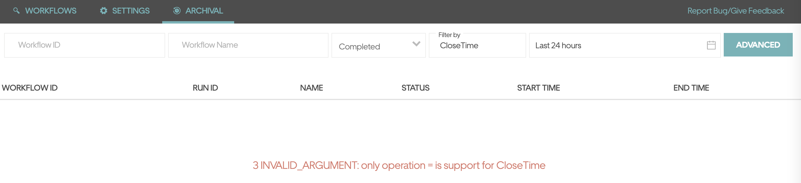 [Bug] 3 INVALID_ARGUMENT: only operation = is support for CloseTime · Issue #1314 · temporalio ...