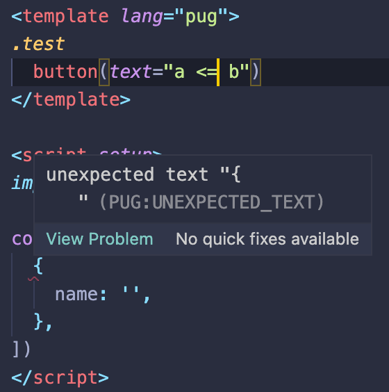 Unexpected text error in vue SFC when using syntax