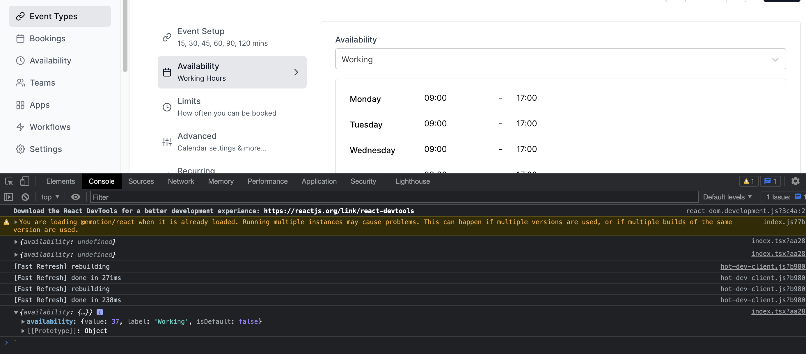 [CAL-1099] Availability section in Event Types configuration doesn't match defined hours · Issue ...