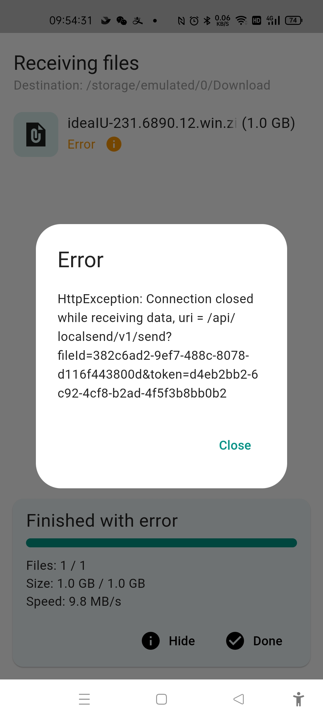 Finished with error when the file transfer is about to be completed · Issue #36 · localsend ...