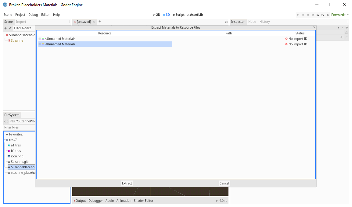 Placeholder material slots cannot be extracted when clicked from the ...