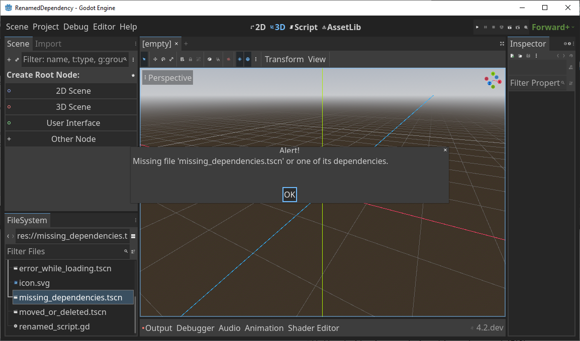 Arbitrary incorrect error messages opening a .tscn with missing dependency · Issue #82678 ...