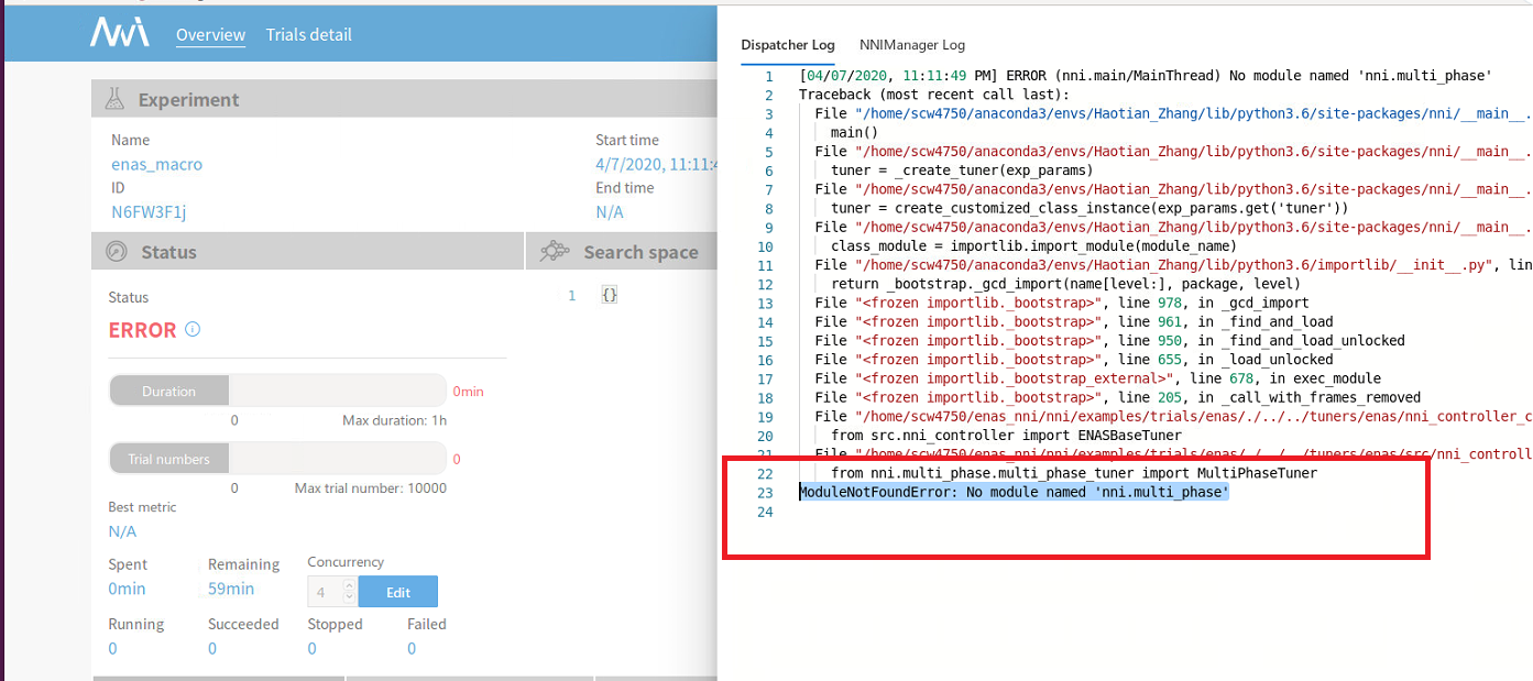 [nni] When I try to run the trial examples with tensorflow, I got the bug 'ModuleNotFoundError ...