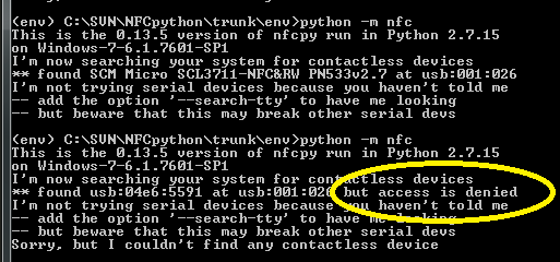 nfcpy opens Nfc-Reader only once, than [Errno 19] No such Device · Issue #115 · nfcpy/nfcpy · GitHub