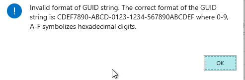 SMTP Mail Setup invalid format of guid string. the correct format of the guid string is :CDEF ...