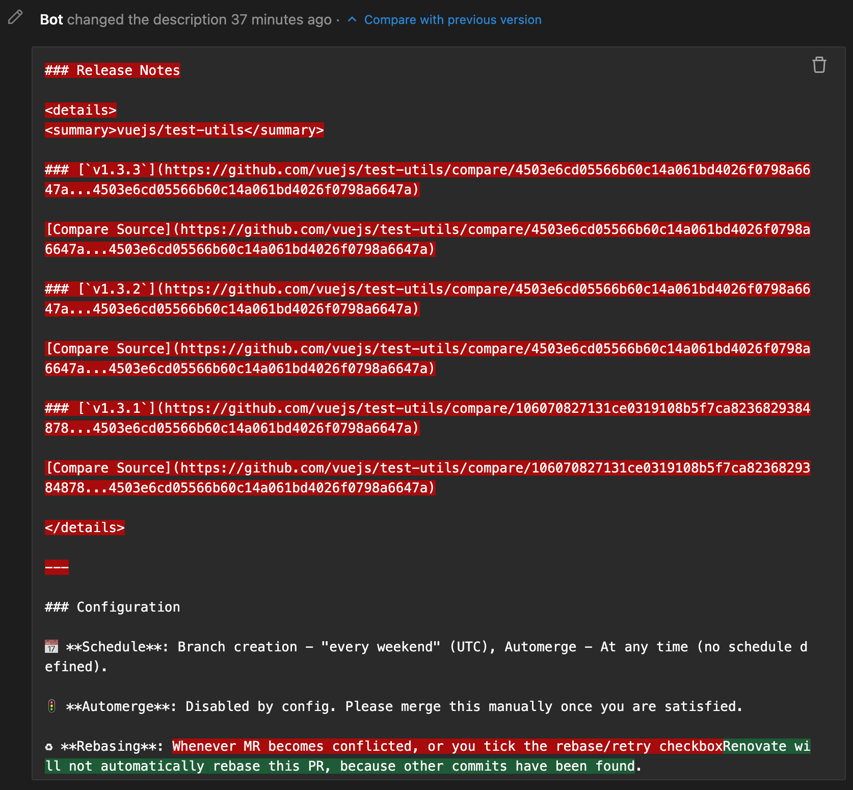 Changelog in MRs with other changes removed · Issue #18909 · renovatebot/renovate · GitHub