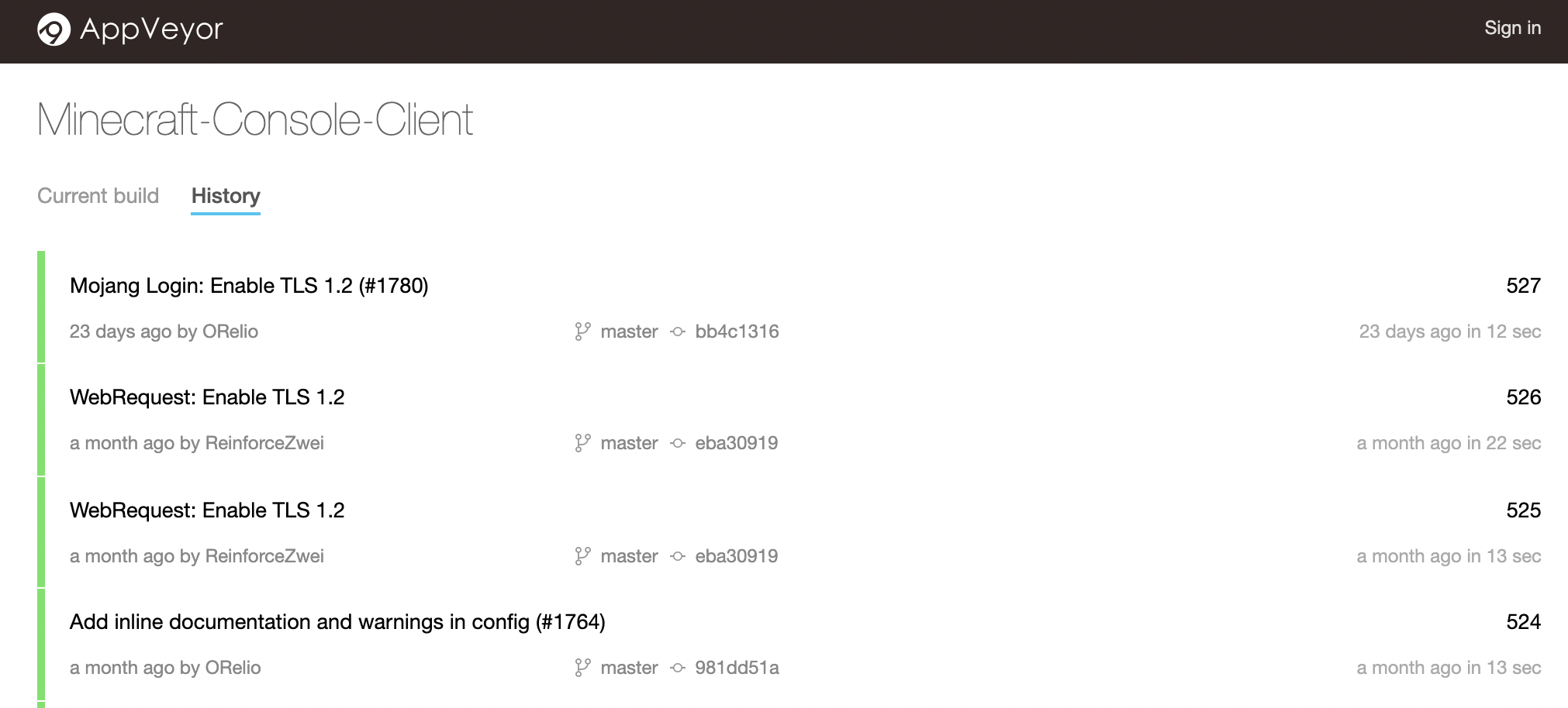 Bug Appveyor Doesnt Have Latest Build · Issue 1809 · Mccteamminecraft Console Client · Github 