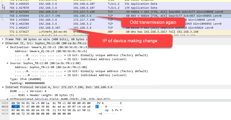 Server sending packet to 172.217.7.196 after every reset - what is this ...