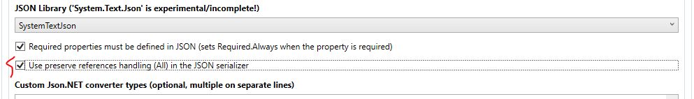 Use preserve references handling (All) in the JSON serializer for (system.Text.Json) no work ...