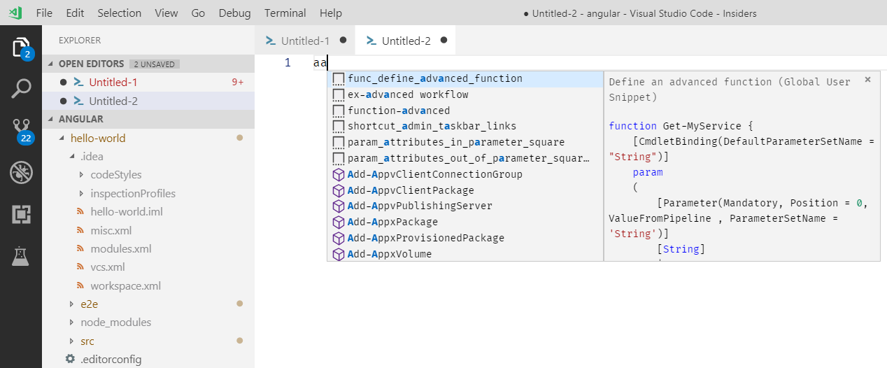 substring of prefix can't trigger snippet · Issue #60737 · microsoft/vscode · GitHub