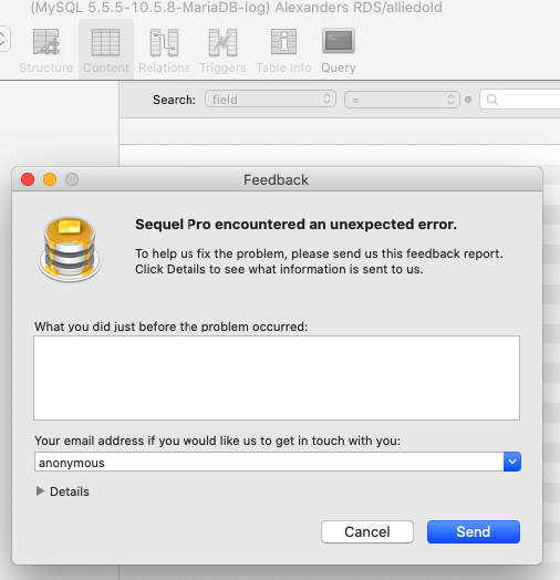 Can T Open Users Tab Sqlpro Mariadb 10 5 8 Mac Os 10 15 7 · Issue 3774 · Sequelpro