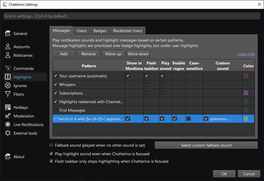 Regex not working for chat highlights. · Issue #4054 · Chatterino ...