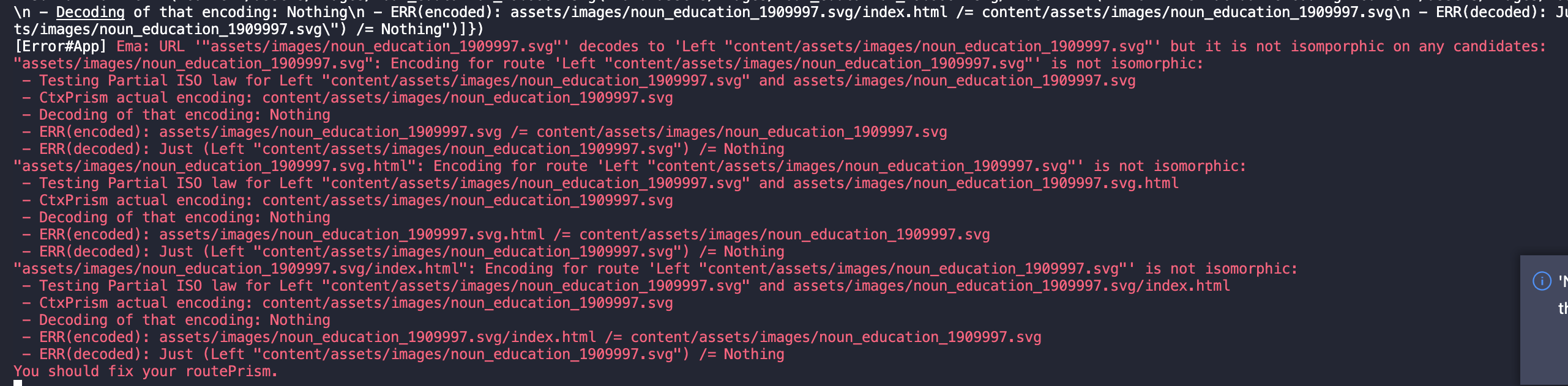 Make route prism check errors legible · Issue #121 · srid/ema · GitHub