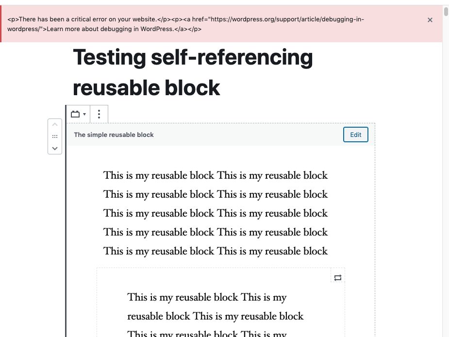500 error and 'Reusable' tab disappears when a reusable block is embedded into itself · Issue ...