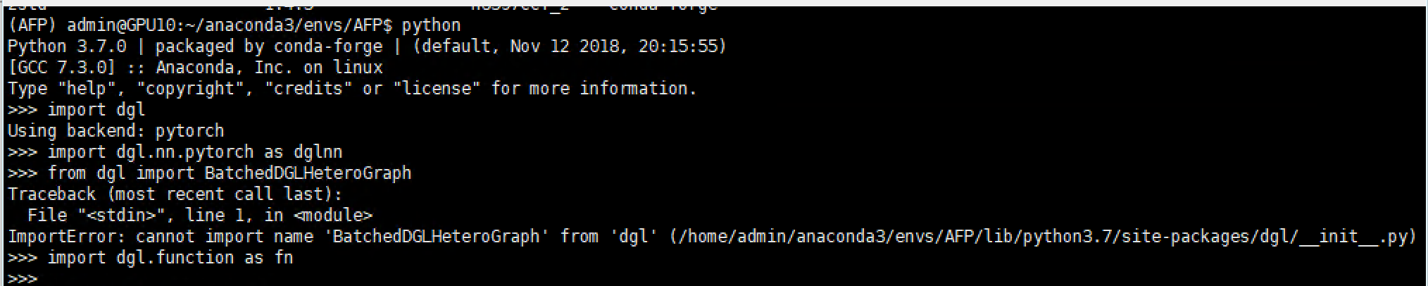 Cannot import name’BatchedDGLHeteroGraph’ from’dgl’ · Issue #2226 · dmlc/dgl · GitHub