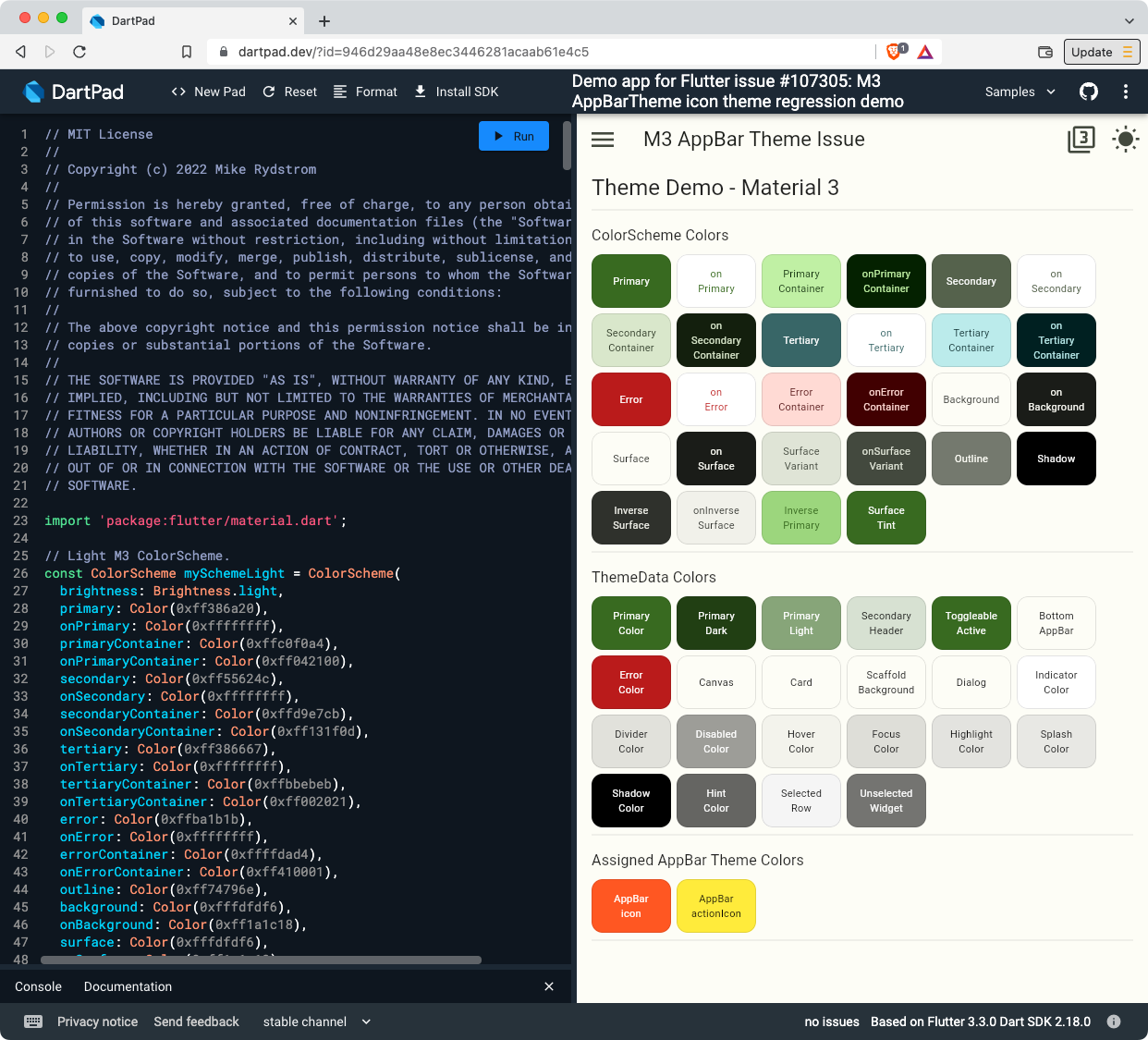 [Regression] AppBarTheme properties iconTheme and actionsIconTheme ignored when useMaterial3 is ...