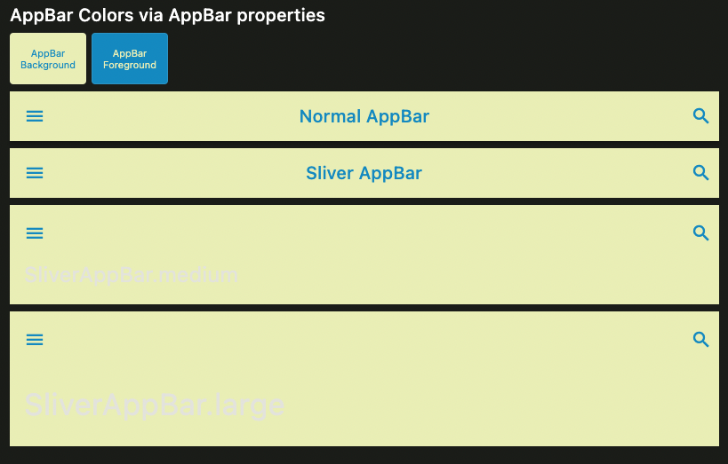 SliverAppBar.large and SliverAppBar.medium do not use foreground color ...
