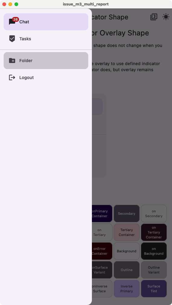 Material3 Navigationdrawer Indicator Overlay Does Not Use Shape · Issue 123324 · Flutter