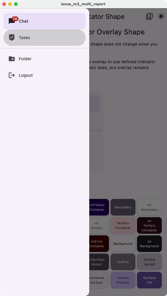 [Material3] NavigationDrawer indicator overlay does not use shape · Issue #123324 · flutter ...