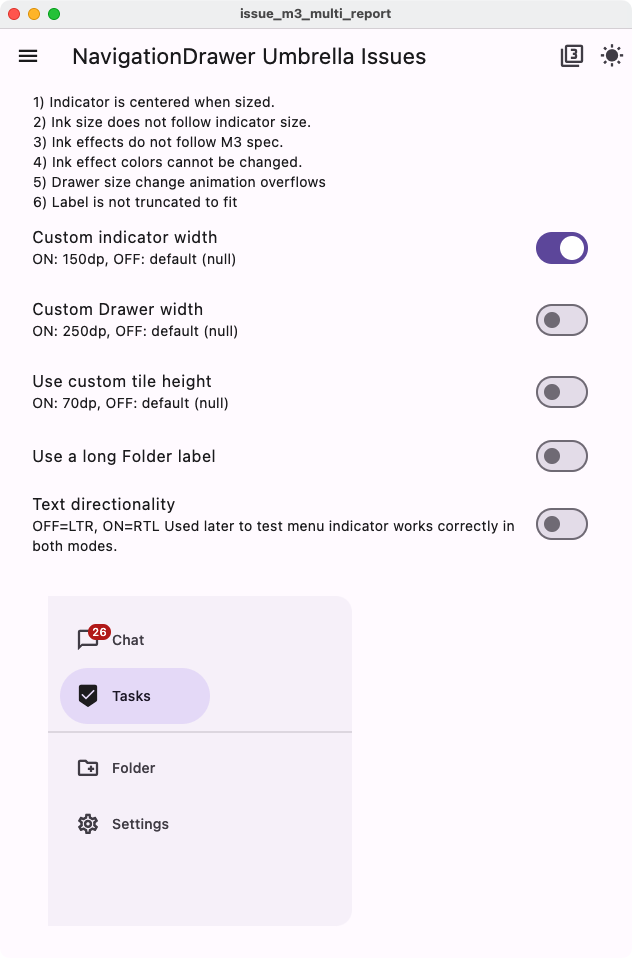 ☂️ NavigationDrawer Issues [Material3] · Issue #123507 · flutter/flutter · GitHub